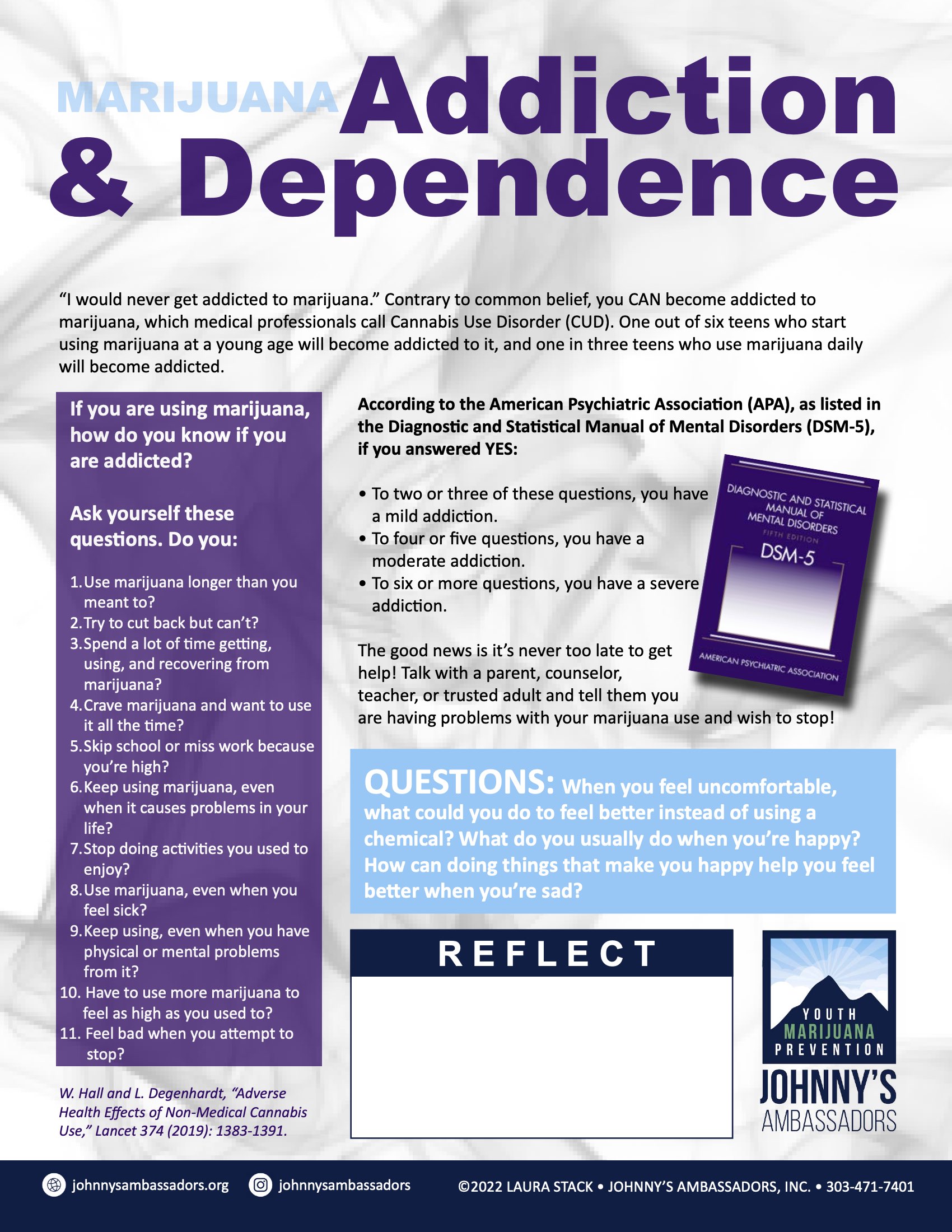 Youth THC Prevention - Printable Sheets • Johnny's Ambassadors